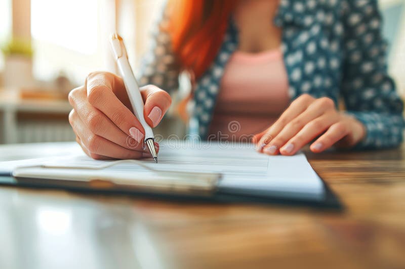 Woman S Hand Signing Document Symbolizing Agreement, Commitment, and ...