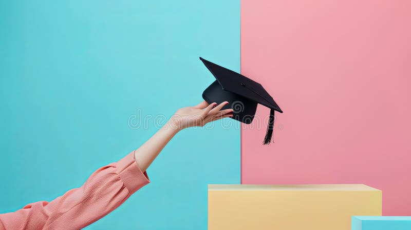 Woman S Hand Throwing Graduation Hat Pastel Background Stock ...