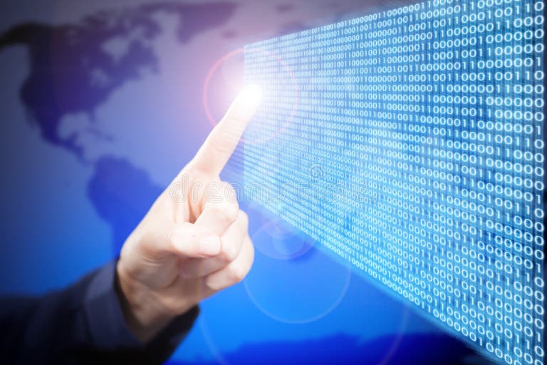 Woman S Hand and Touch Screen with Binary Code Stock Photo - Image of ...