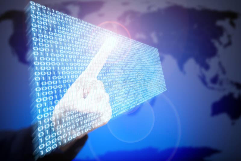 Woman S Hand and Touch Screen with Binary Code Stock Photo - Image of ...