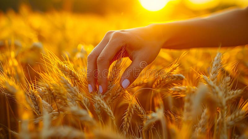 A Woman& X27;s Hand Touching Wheat in a Field Stock Illustration ...