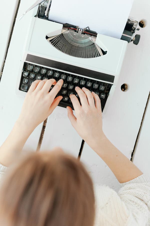 Woman S Hand Typing on Retro Machine Stock Photo - Image of finger ...