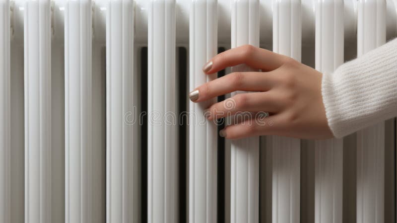 A Womans Hand on a White Radiator Stock Illustration - Illustration of ...