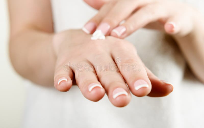 Woman`s Hands Applying Cream Stock Image - Image of applying, skin ...