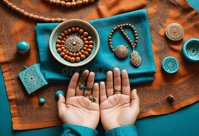 A Woman S Hands with a Bowl of Beads Pieces and Beads on a Table Stock ...