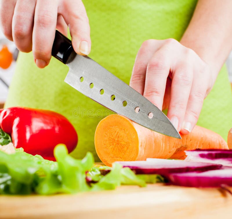 Woman S Hands Cutting Vegetables Stock Photo - Image of mushroom ...