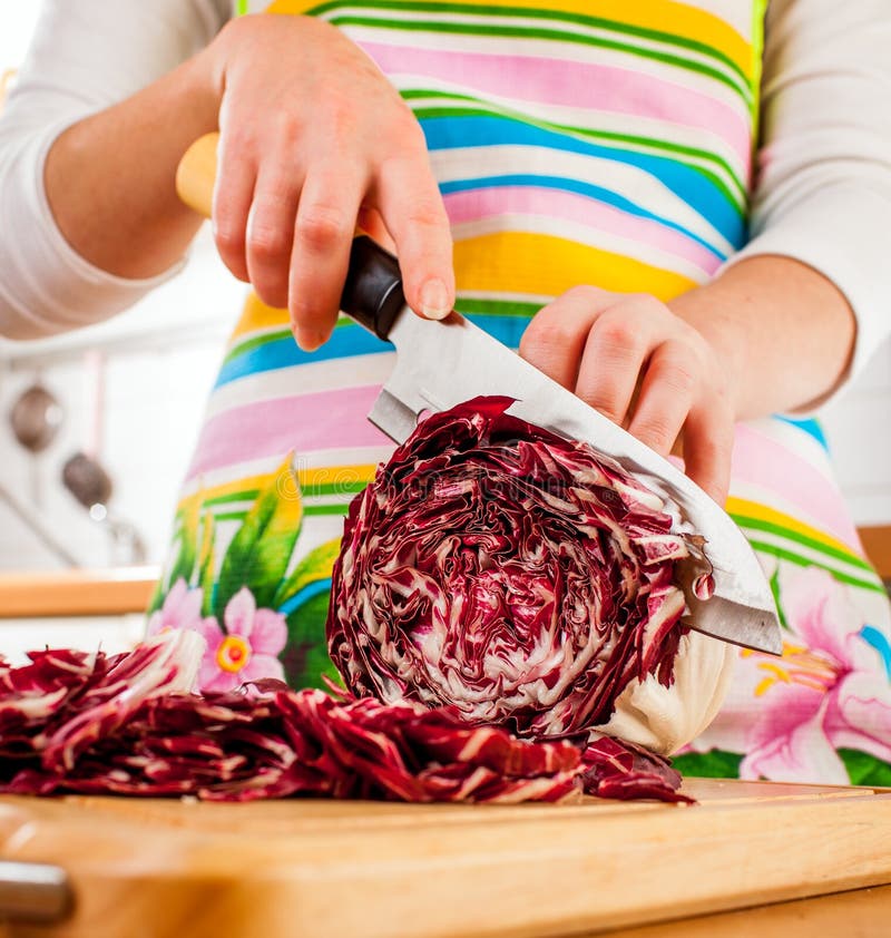 Woman S Hands Cutting Red Cabbage Stock Photo - Image of hand, human ...