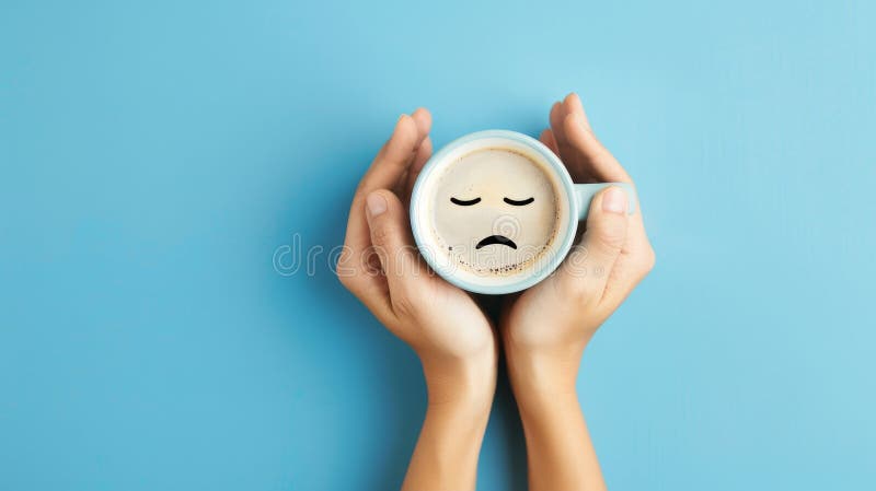 Woman S Hands Grasp Coffee Cup with Drawn Sad Face, Ai Generated Stock ...