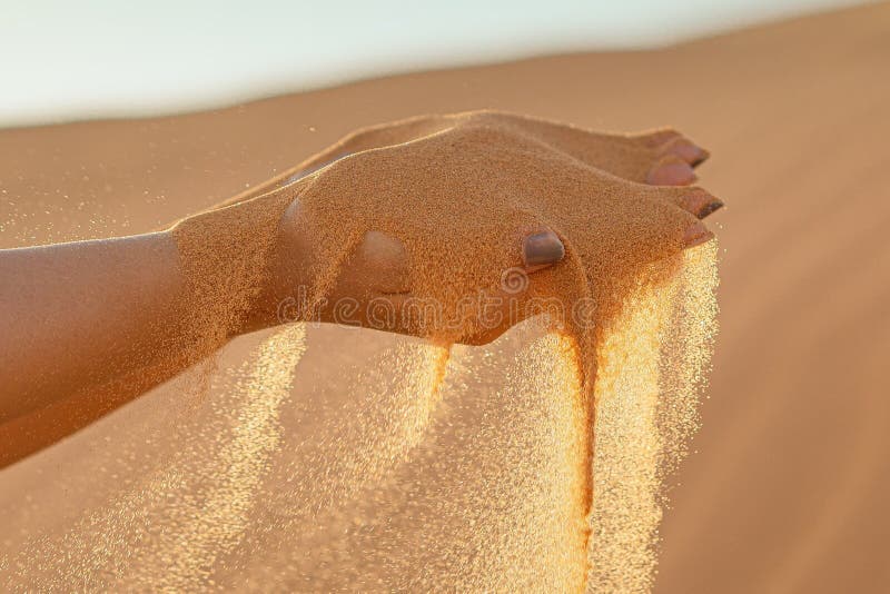 A Woman`s Hands Hold Desert Sand Stock Photo - Image of grittiness ...
