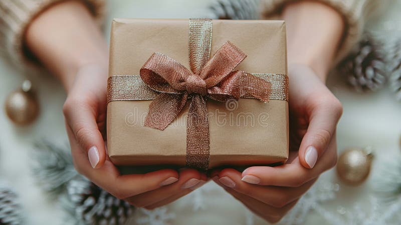 A Woman S Hands Hold a Gift Box. AI Generated. Stock Illustration ...