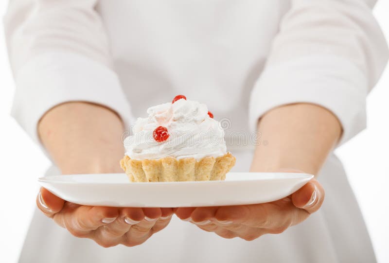 Woman S Hands Holding Plate with a Cake Stock Image - Image of ...