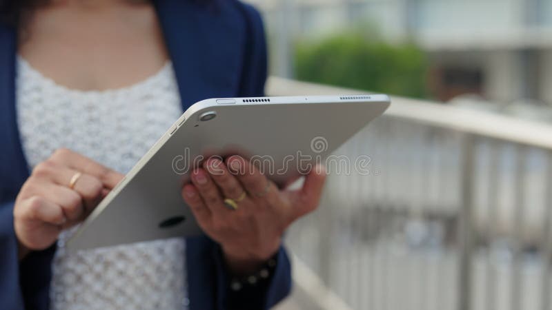 Young Woman S Hands Tapping on the Tablet, Working Remotely while ...