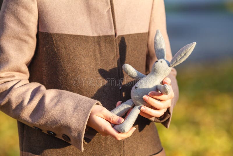Woman`s Hands Holding Toy Rabbit Stock Image - Image of womans ...