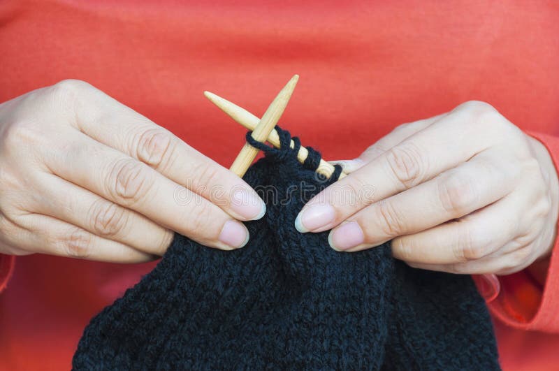 Woman S Hands is Making Hat Knitting Stock Image - Image of making ...