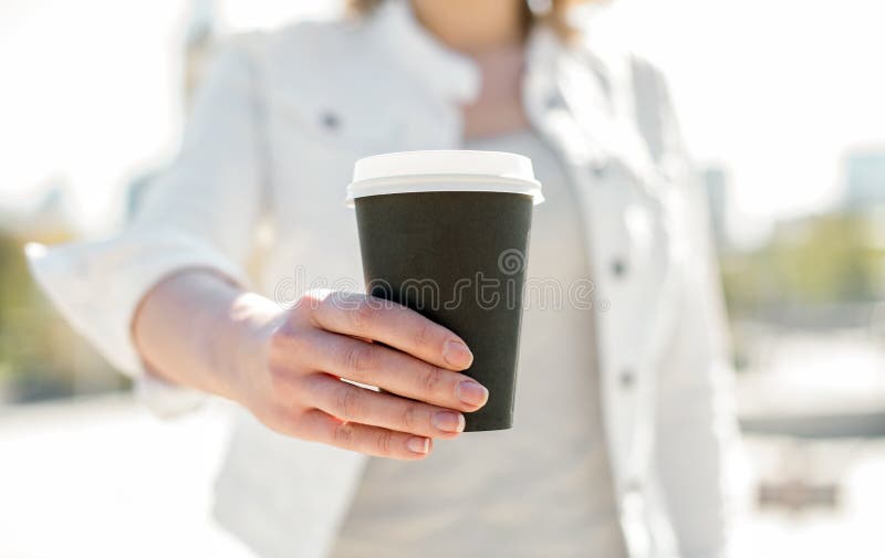 Woman S Hands Offering Coffee. Stock Image - Image of latte, female ...