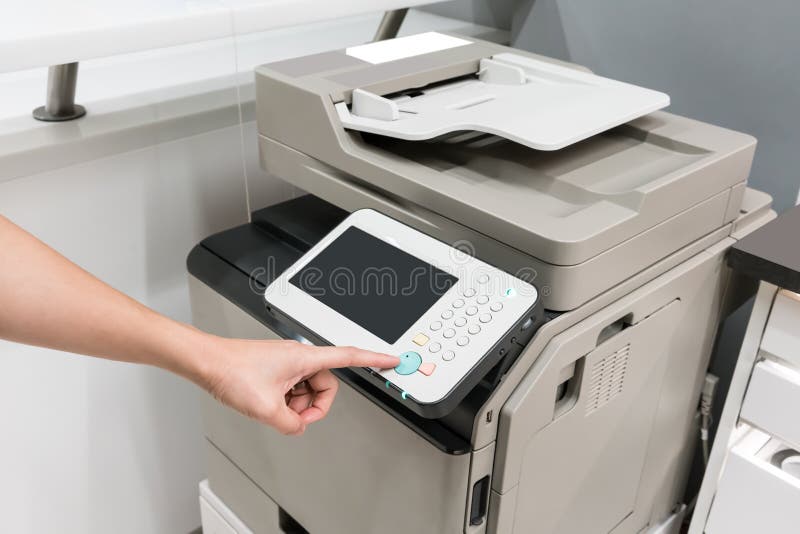 Woman`s Hands Pressing Button on Copy Machine Stock Image - Image of ...
