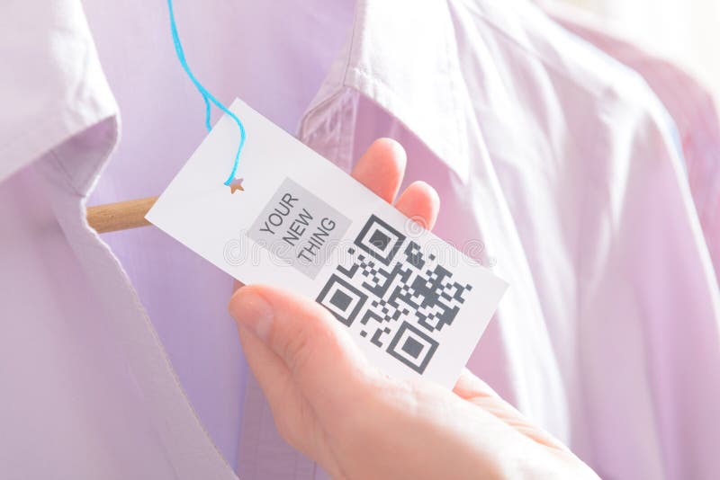 Cloth label with QR code stock image. Image of sale, product - 89899121