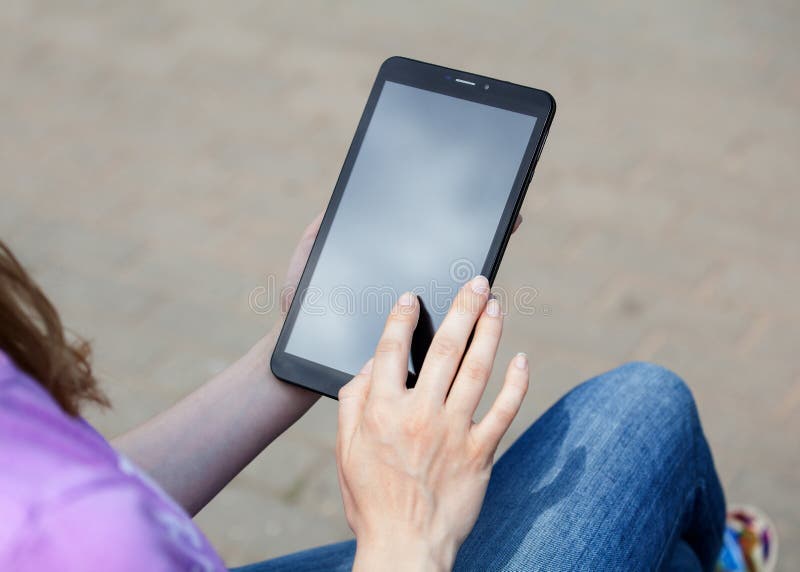 The Two Hands from Screen in Handshake Concept Stock Image - Image of ...