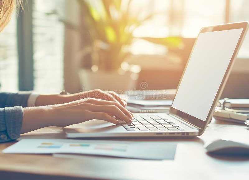 Woman S Hands Typing on Laptop Computer Workspace Office Close Up ...
