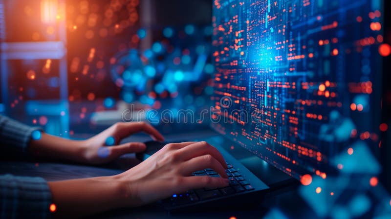 Woman S Hands Using Modern Computer with Innovative and Futuristic ...