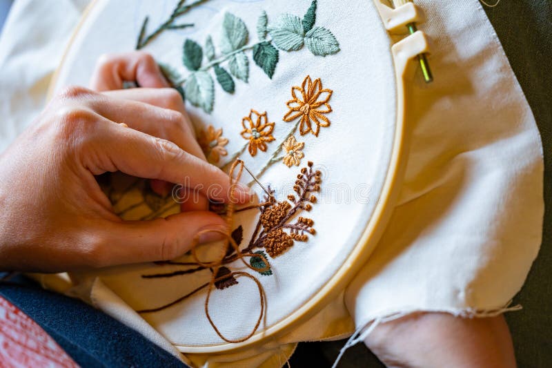 Woman S Hands Working on Embroidery with Thread and Needle Stock Image ...