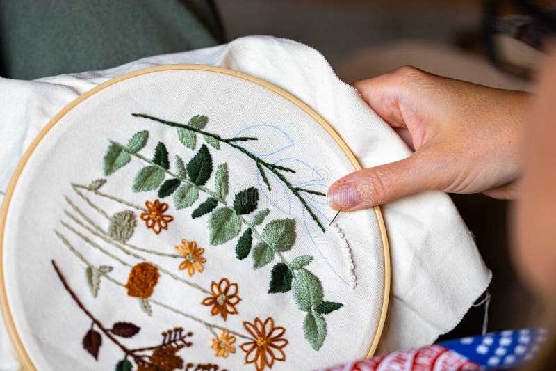 Woman S Hands Working on Embroidery with Thread and Needle Stock Photo ...