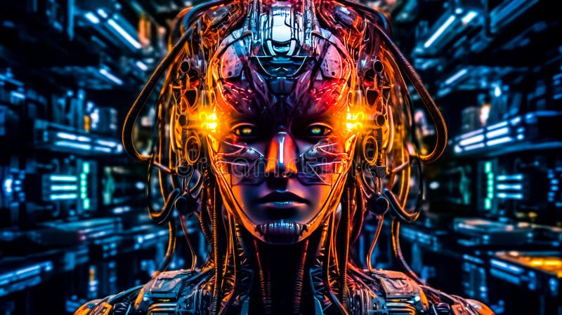 Woman& X27;s Head with Lot of Wires and Wires on it. Generative AI ...