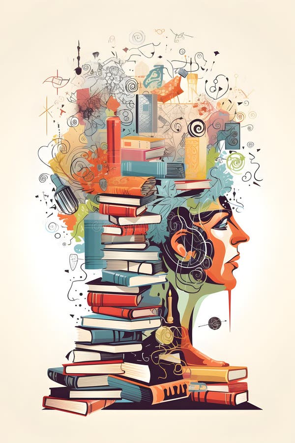 Woman S Head with Stack of Books on Top of it. Generative AI Stock ...