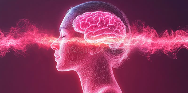 A Woman S Head with a Visible Brain Radiating Energy, Highlighting the ...