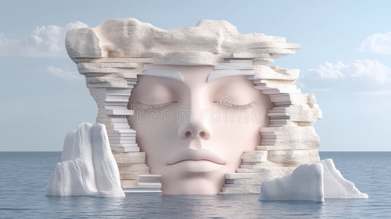 A Woman S Large Head Emerges from Calm Water, Creating a Surreal and ...