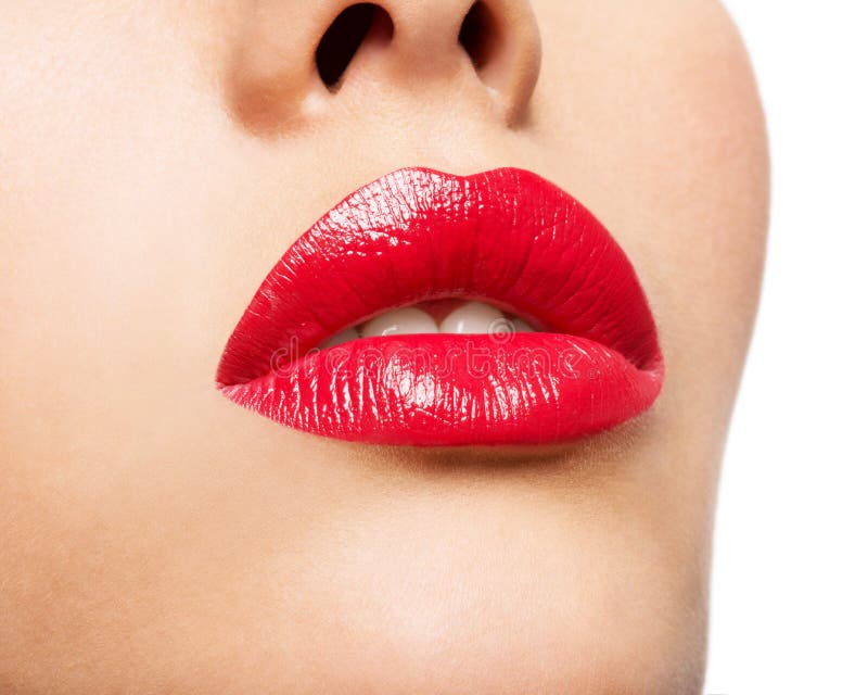 Woman S Lips With Red Lipstick Stock Image Image Of Macro Female