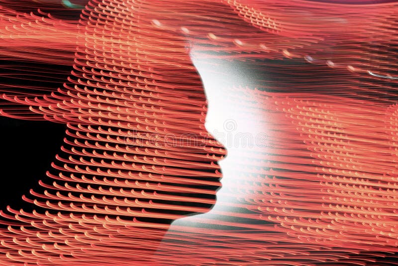 Woman S Profile Made of an Abstract Red Pattern. Stock Image - Image of ...