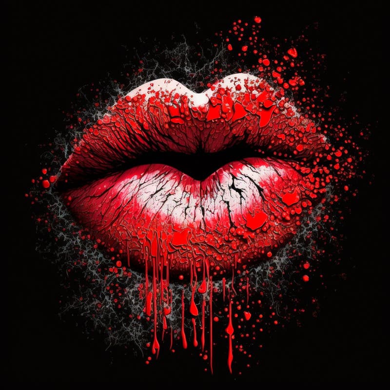 Woman S Red Lips On Black Background Generative Ai Generative Ai
