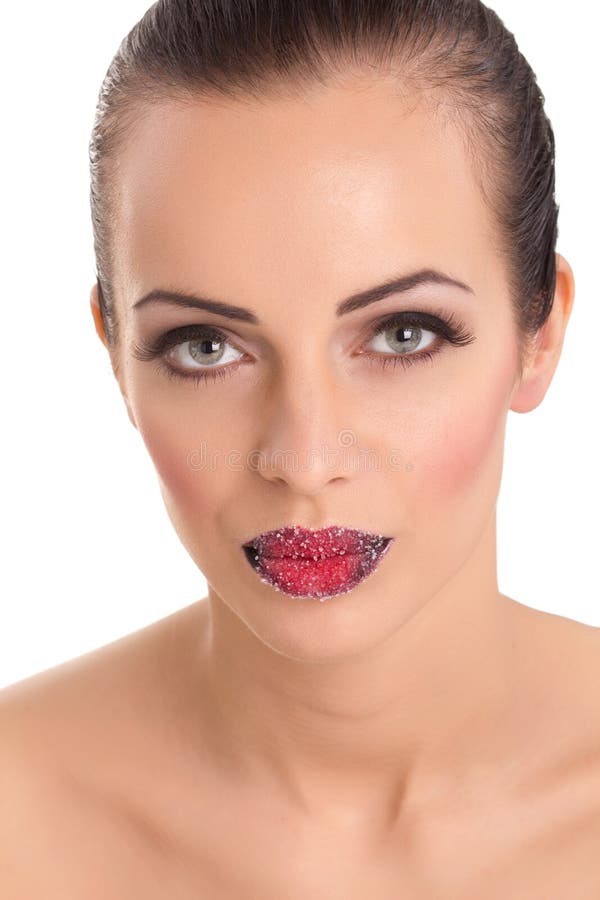 Woman S Red Lips Coated with Scattered Sugar Stock Image - Image of ...