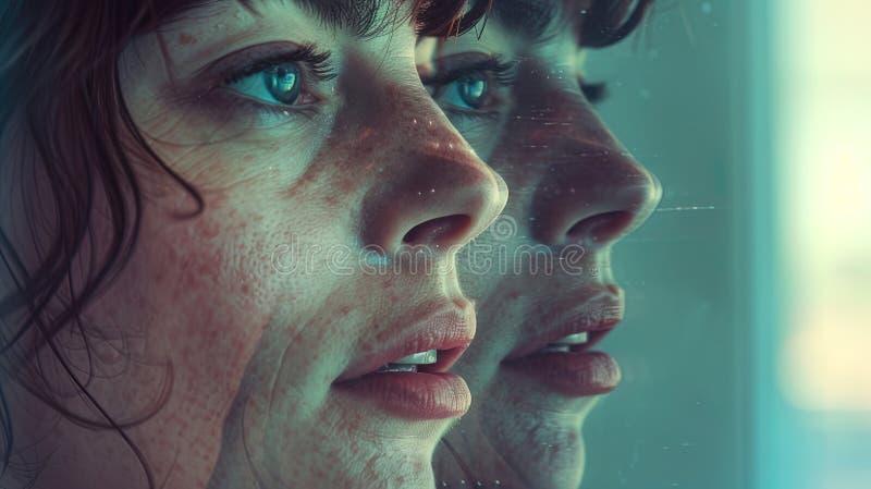 A Woman S Reflection in a Window Stock Illustration - Illustration of ...