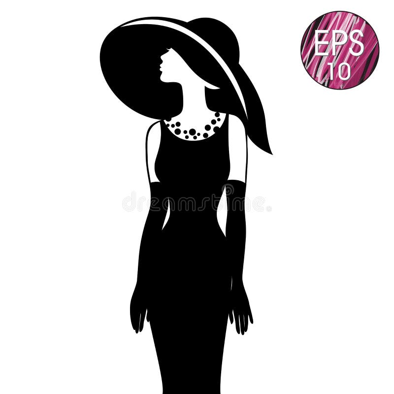 Woman`s Silhouette in Black Hat Stock Vector - Illustration of line ...