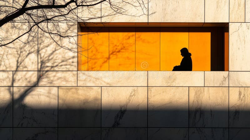 A Woman S Silhouette is Visible in the Window, Cast with Dramatic Light ...