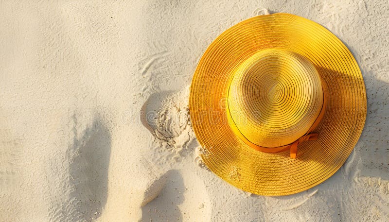 Woman S Straw Beach Hat on Sand on, View from Above, Copy Space for ...