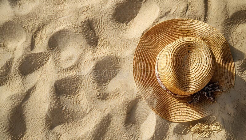 Woman S Straw Beach Hat on Sand on, View from Above, Copy Space for ...