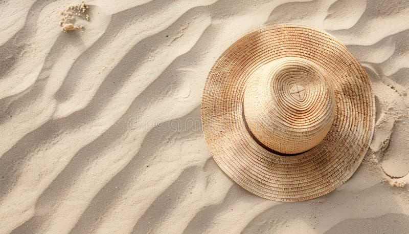 Woman S Straw Beach Hat on Sand on, View from Above, Copy Space for ...