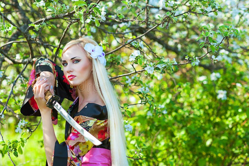 Samurai Woman Sitting on the Floor Stock Photo - Image of samurai ...