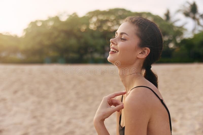 Woman Sand Smile Sea Summer Sunset Sun Vacation Lifestyle Ocean Beach