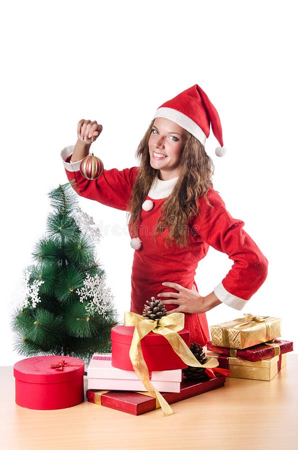 Woman santa claus stock image. Image of girl, boxes, adult - 26480277