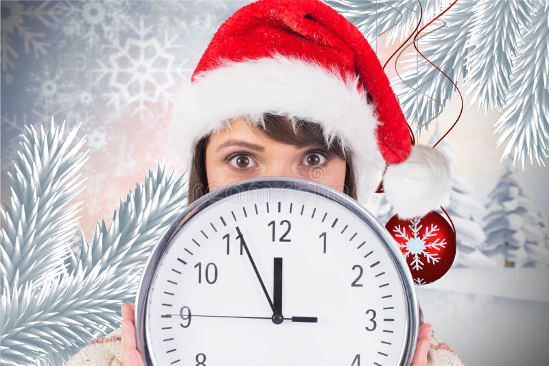 Woman in Santa Hat Hiding Behind a Clock Stock Image - Image of life ...