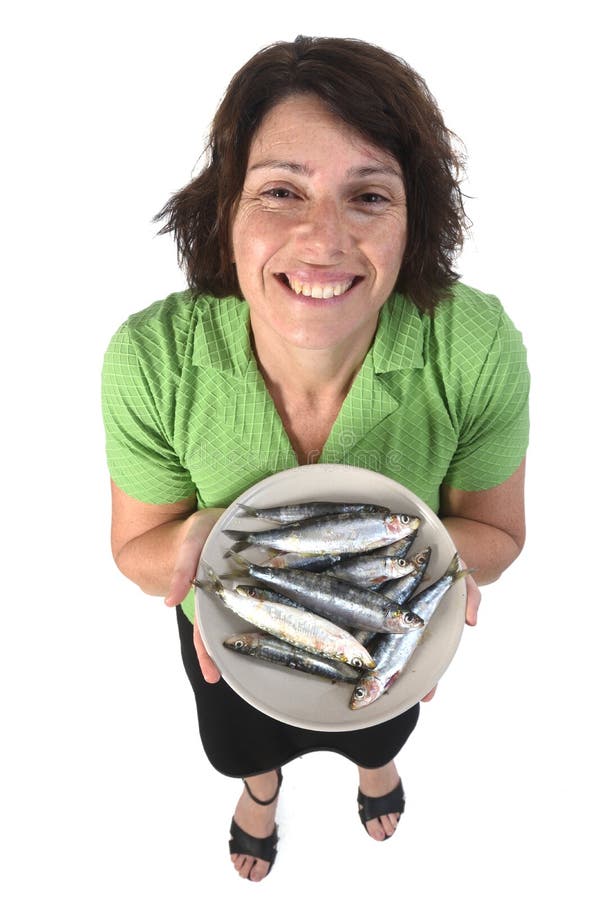 Man with Sardine on White Background Stock Image - Image of hand ...