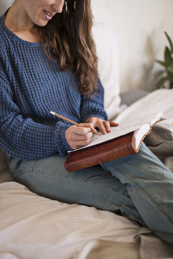 Woman Sat Writing in Her Journal Stock Photo - Image of autumn, nordic ...