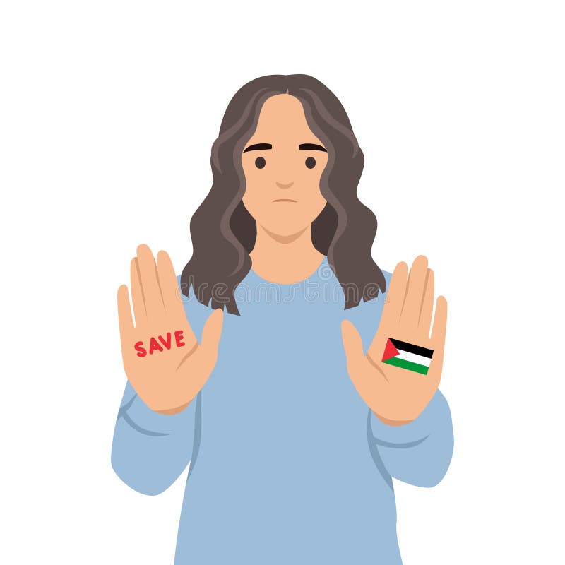 Woman with Save Palestine on Her Hands Stock Illustration ...