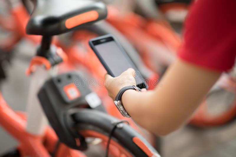 Woman Scanning the QR Code of Shared Bike Stock Photo - Image of code ...