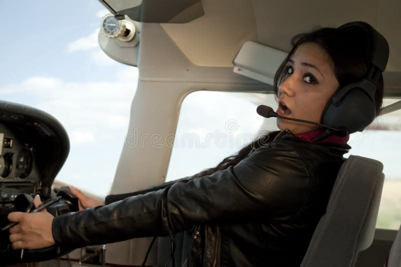 Woman Scared Flying Airplane Stock Image - Image of attractive, captain ...