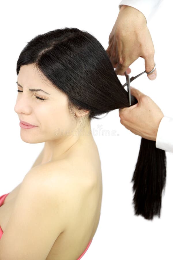 Woman Scared of Haircut Eyes Closed Stock Photo - Image of hair ...